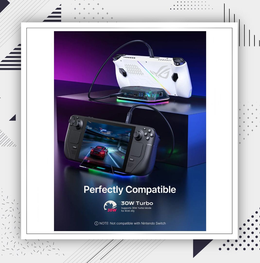 JSAUX RGB Docking Station - Transparent Edition for Valve Steam Deck / Asus ROG Ally / Lenovo ...