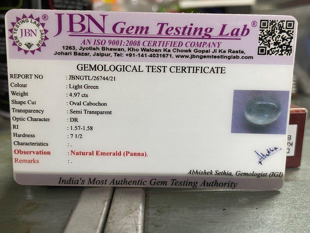 Natural emerald with lab test certificate, Men's Fashion, Watches ...