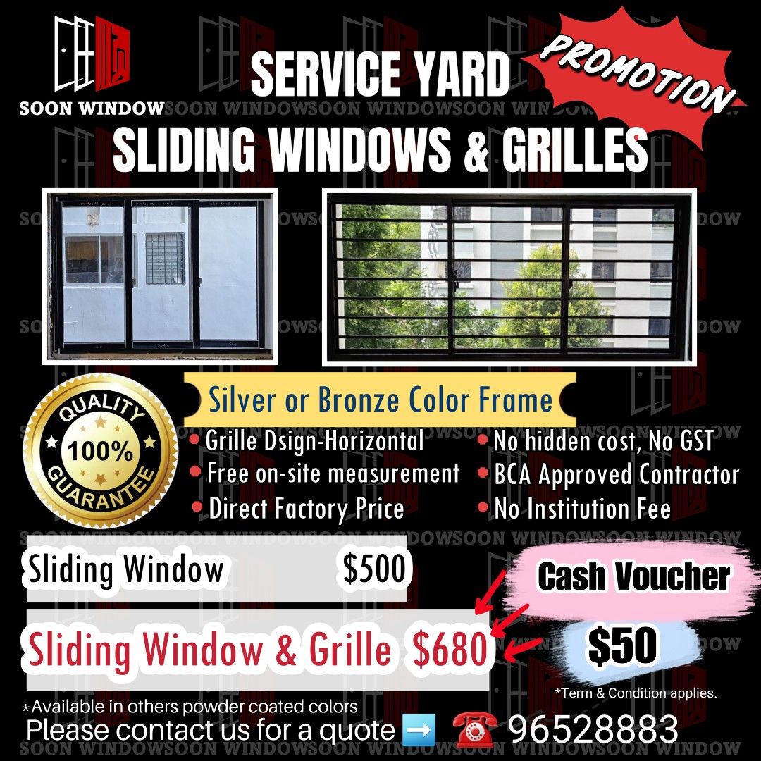 PROMOTION! HDB BTO Service Yard Sliding Window & Grille BUNDLE ...