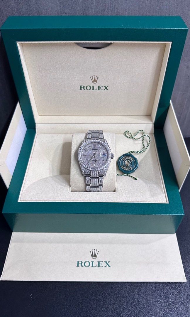 Rolex Date just 36mm custom full diamond ice out, Luxury, Watches on ...
