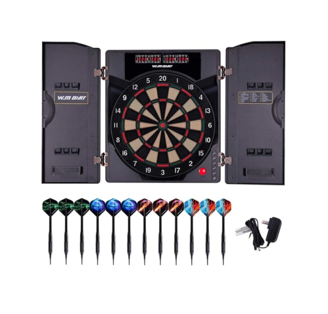 WIN.MAX Electronic Soft Tip Dartboard Set with Cabinet, 12 Darts LED ...