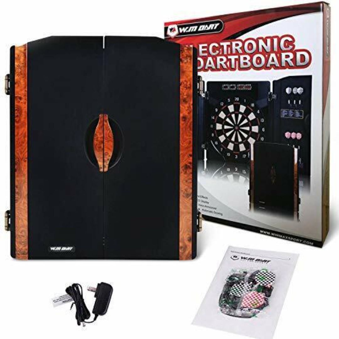 WIN.MAX Electronic Soft Tip Dartboard Set with Cabinet, 12 Darts LED ...