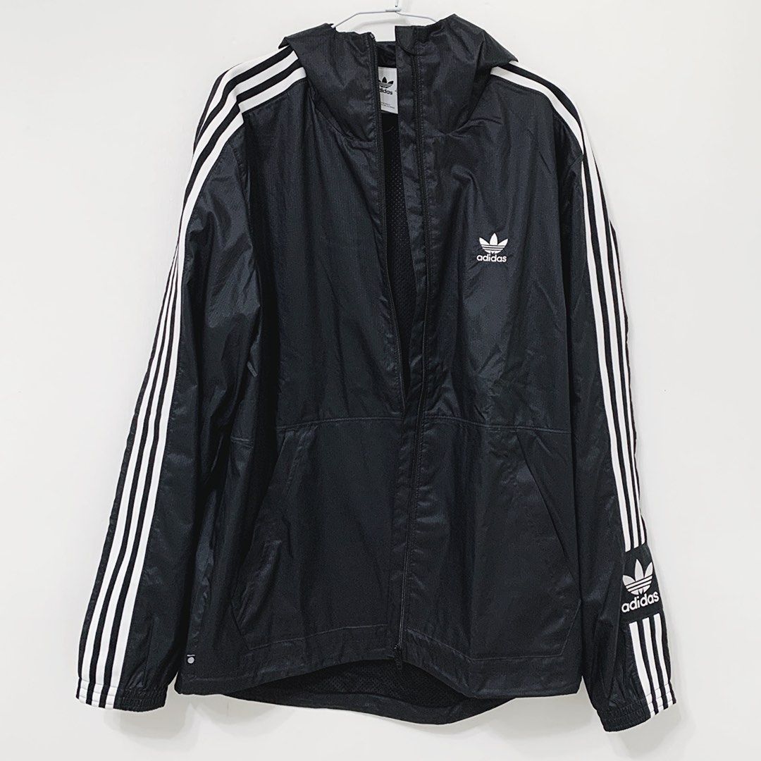 ADIDAS ORIGINALS LOGO ADICOLOR JACKET 防潑水 尼龍 防風 風衣 連帽 休閒 運動 外套 男版 黑色 M號 ...