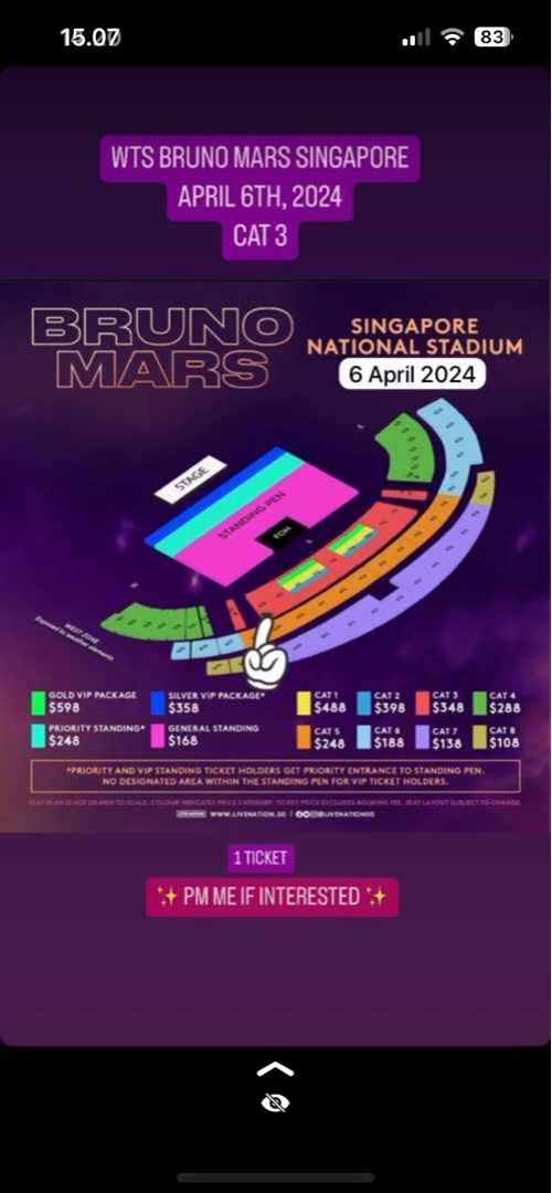 Bruno Mars Live In Singapore 6 April 2024 Cat 3 Tiket And Voucher Tiket