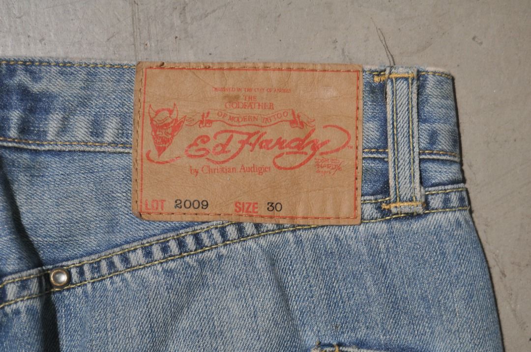 Ed Hardy - Studded Multi-Patch Denim Jean, Men's Fashion, Bottoms ...