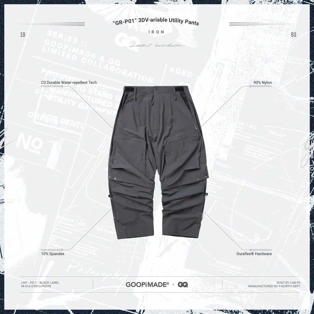 全新Iron色2號 GQ聯名 機能化西裝褲 GOOPiMADE x GQ III “GR-P01” 3DV-ariable Utility Pants, 他的時尚, 褲子, 其他長褲在旋轉拍賣