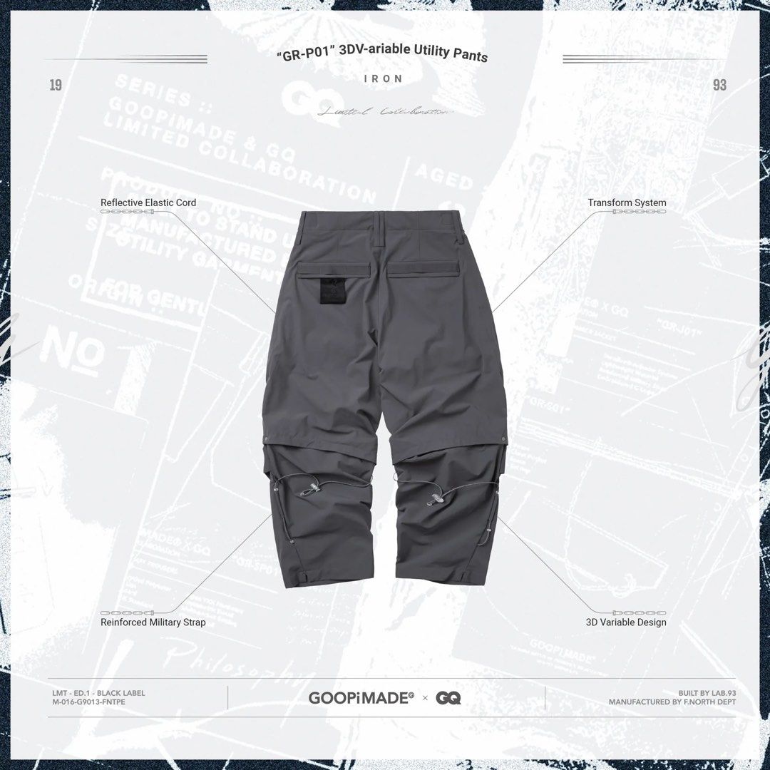 全新Iron色2號 GQ聯名 機能化西裝褲 GOOPiMADE x GQ III “GR-P01” 3DV-ariable Utility Pants, 他的時尚, 褲子, 其他長褲在旋轉拍賣