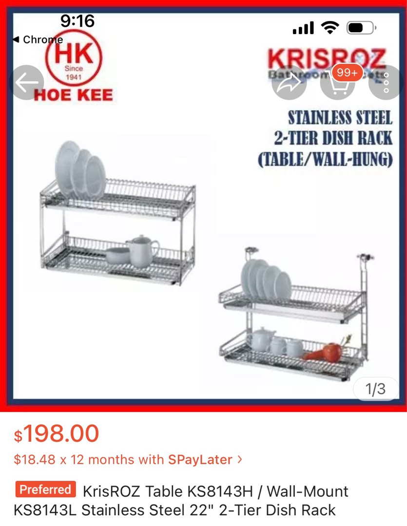 Hoe Kee Stainless steel 304 dish rack, Furniture & Home Living ...