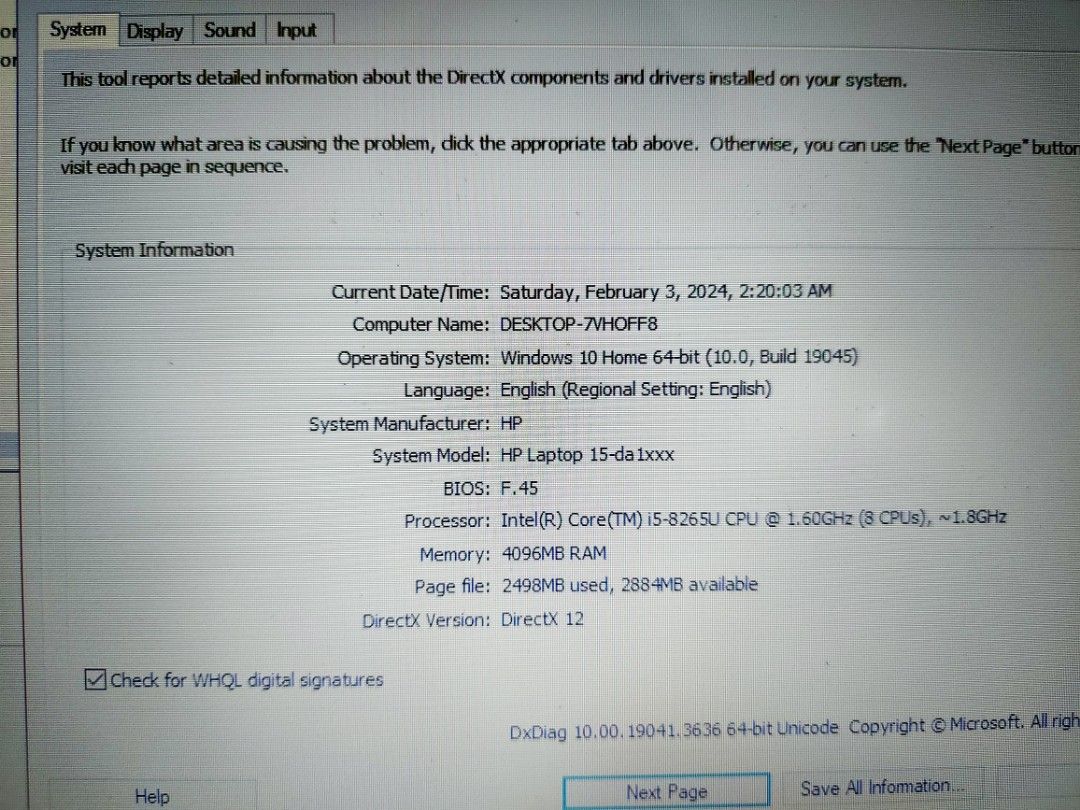 HP 15-DA1XXX Intel Core i5-8265U 8th Gen 8 CPU'S (OCTACORE) 4GB Ram DDR4 Faster Data Transit ...