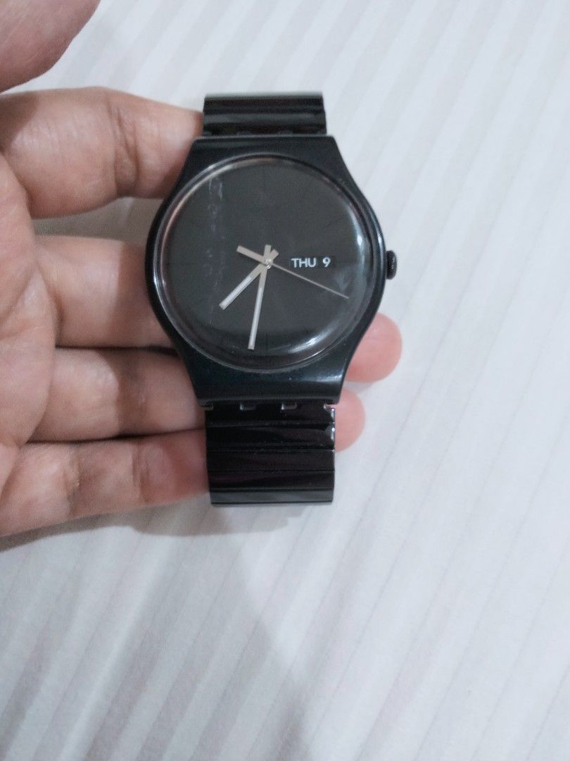 Jam Tangan Swatch - Swatch Watch Black, Fesyen Pria, Jam Tangan di ...