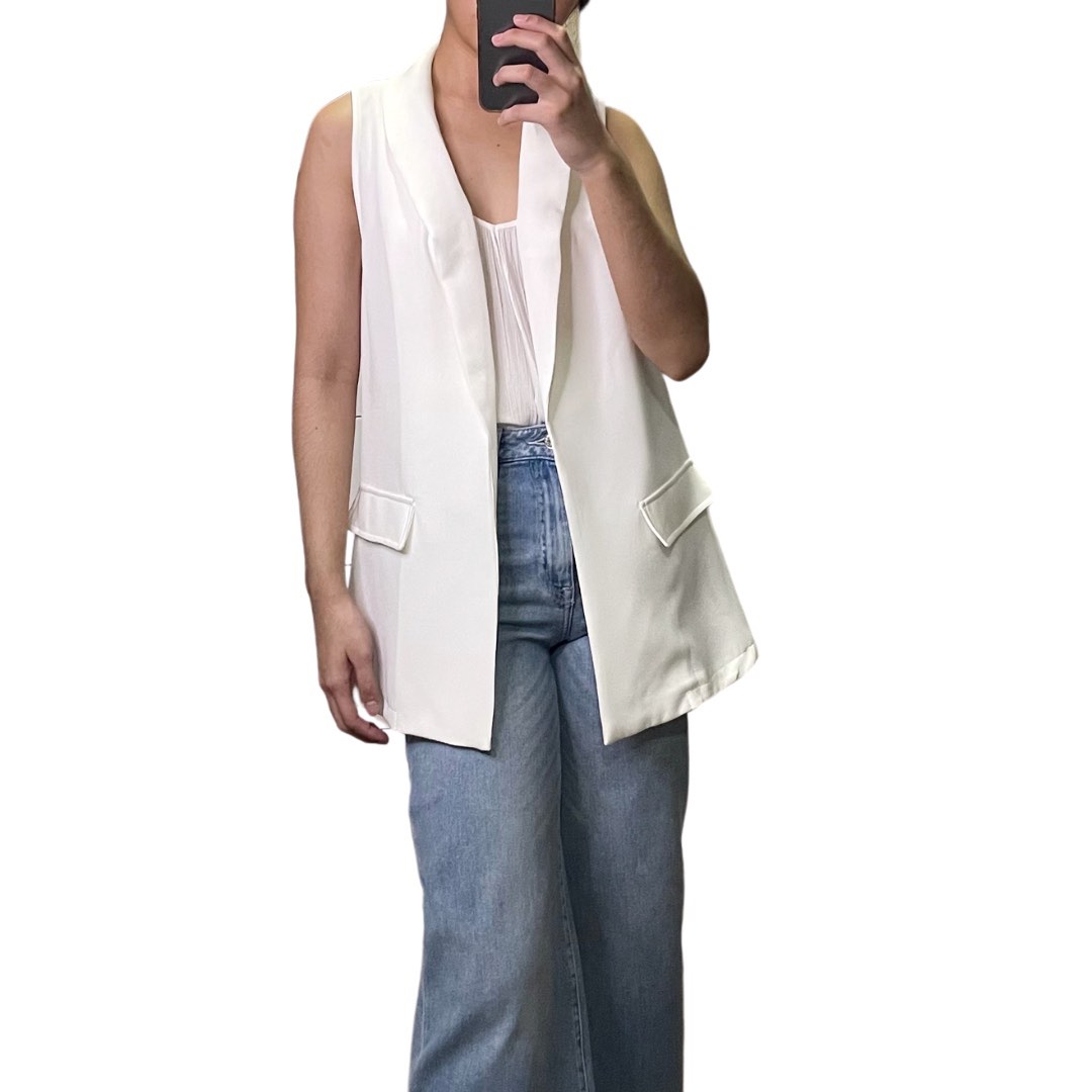 White Long Line Vest, Women's Fashion, Coats, Jackets and Outerwear on ...