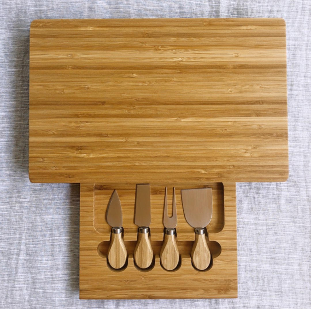 Bamboo Cheeseboard with Stainless Steel Cheese Knives, Furniture & Home ...