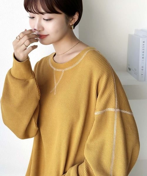 日本時裝品牌Classical elf x JAVA 聯乘 Oversize 2 ways waffle top, 女裝, 上衣, 長袖衫 - Carousell