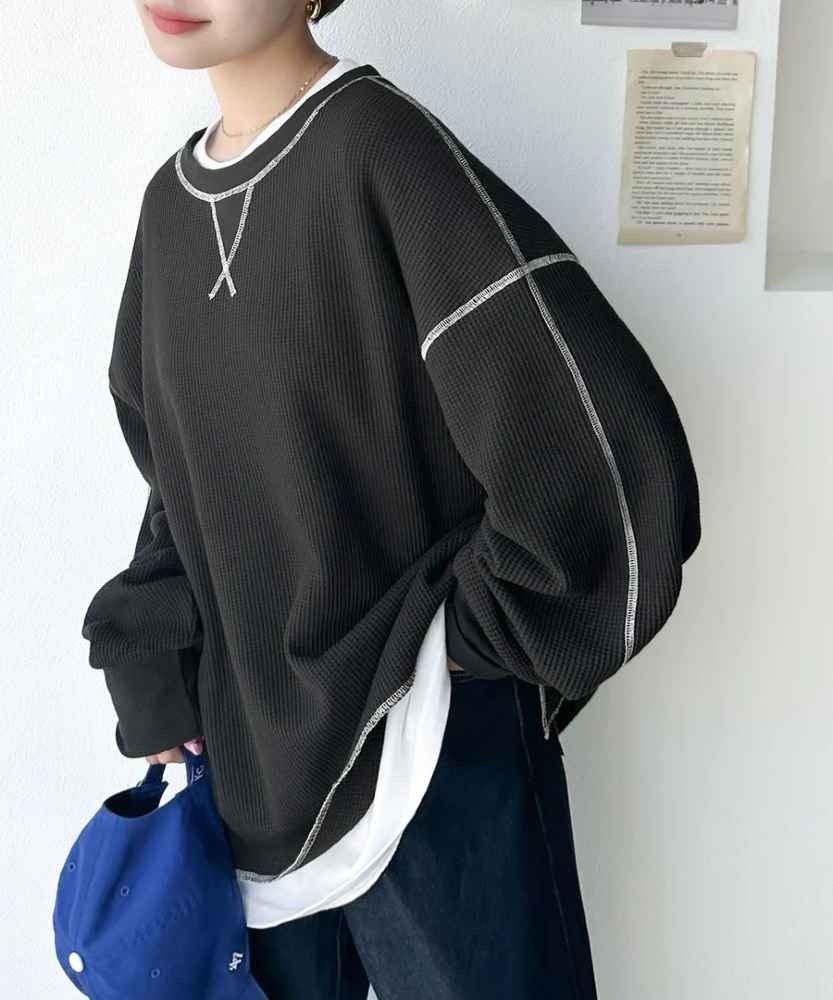 日本時裝品牌Classical elf x JAVA 聯乘 Oversize 2 ways waffle top, 女裝, 上衣, 長袖衫 - Carousell