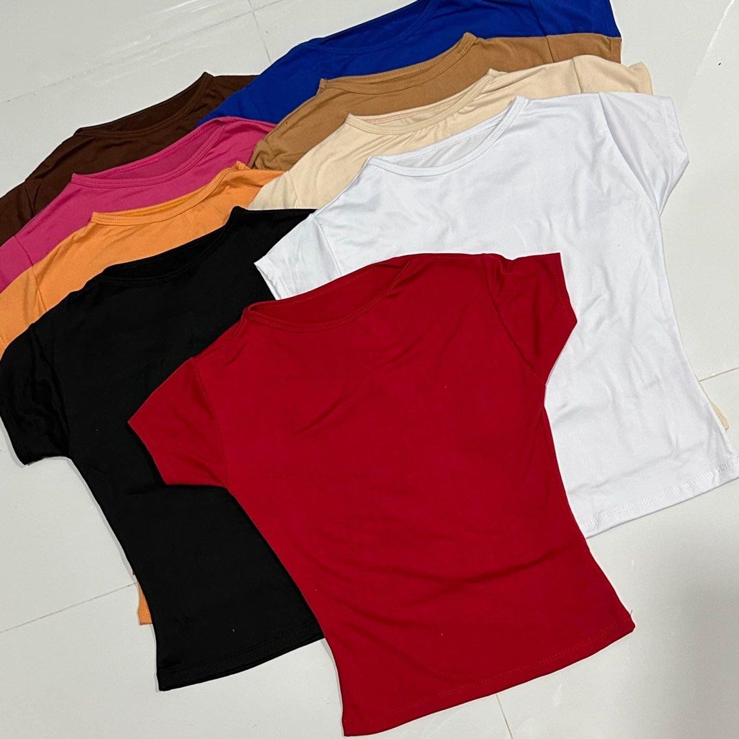 White Basic shirt top double lining shirt full length white tshirt ...