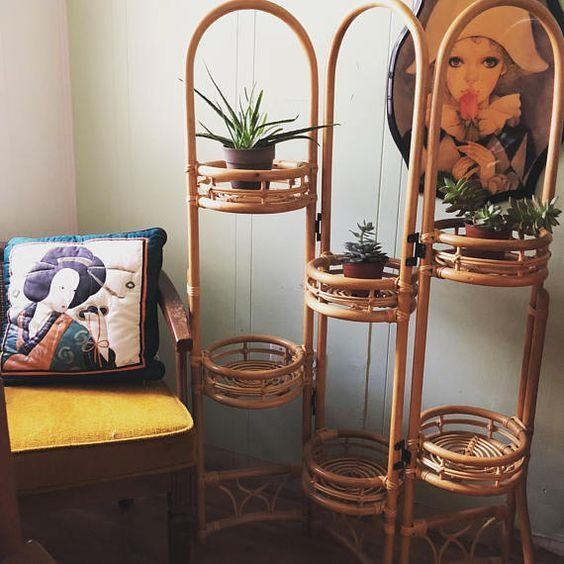 Arc rattan plant rack holder stand divider partition shelf screen boho ...