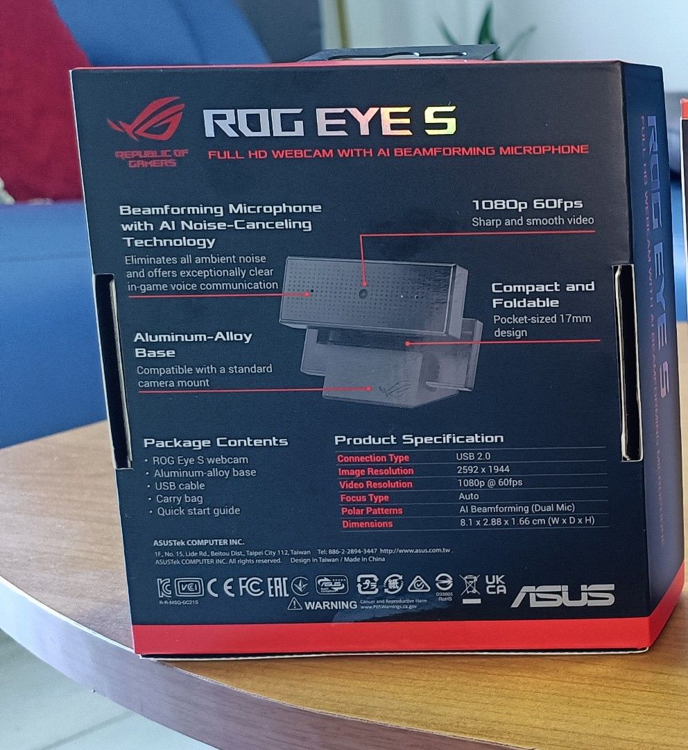 Asus ROG Eye S Full HD 60 FPS Webcam with AI bean performing microphone ...