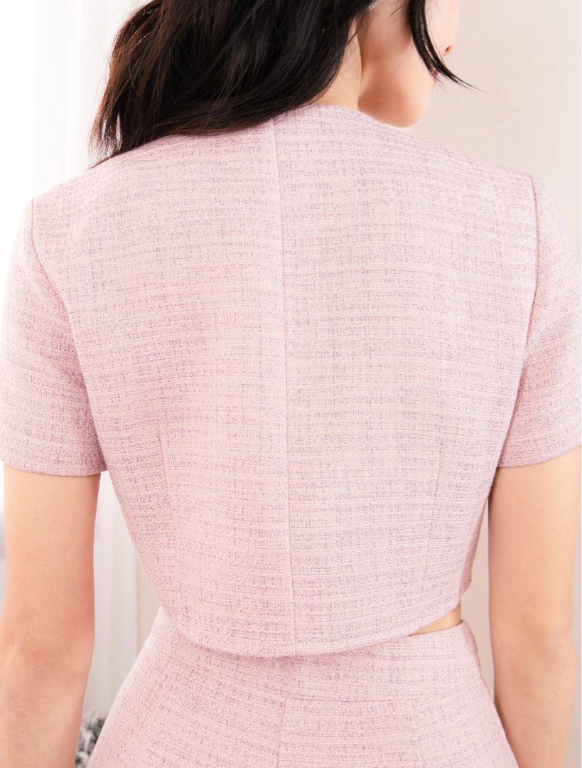 BNWT Mikayla Celestial Tweed Top in Pink with Lilac Threads, Women's Fashion, Tops, Other Tops ...