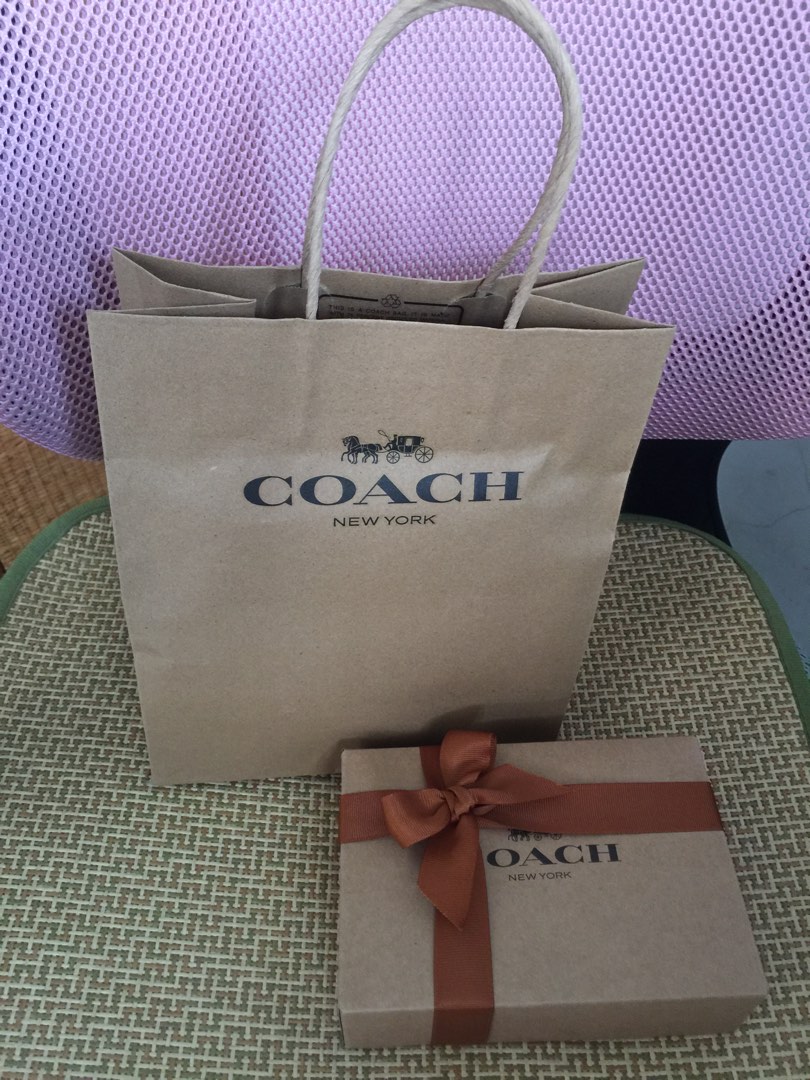 COACH 58035 馬車LOGO條紋皮革PVC零錢手拿包.駝/黑, 她的時尚, 包包、錢包, 手拿包在旋轉拍賣