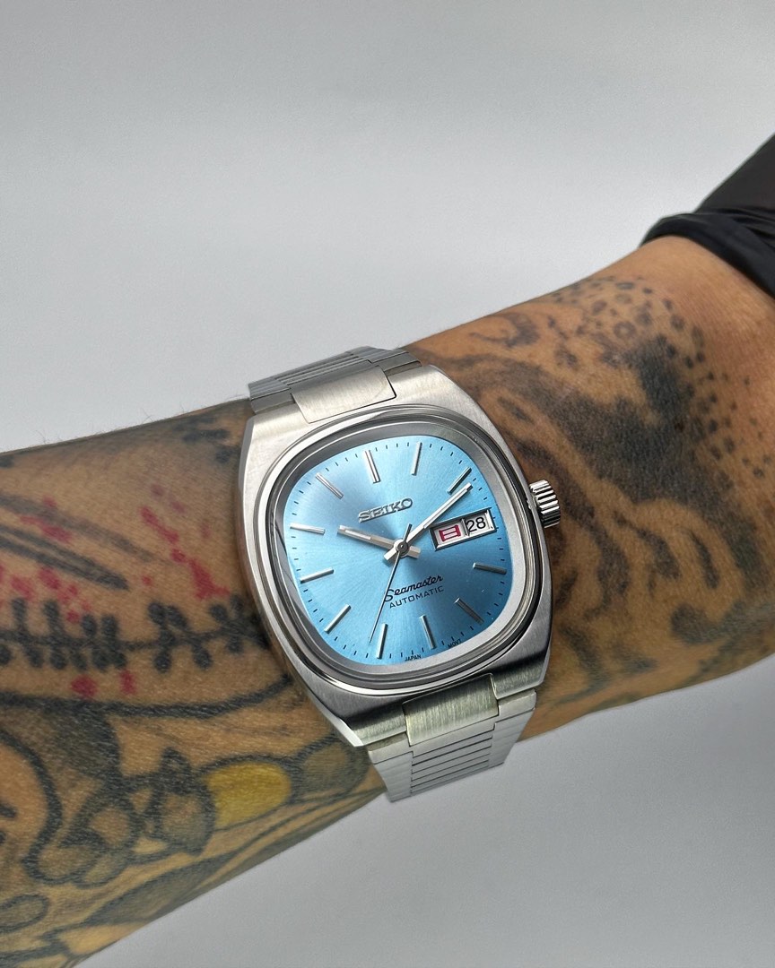 Custom Seiko Mod 38mm Sky Blue Seamaster Jumbo TV Automatic Watch ...