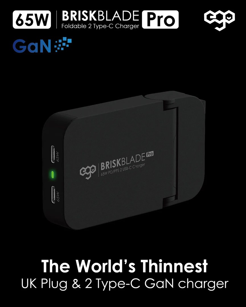 EGO 65W 刀鋒 Brisk Blade Pro氮化鎵摺疊充電器, 手提電話, 電話及其他裝置配件, 充電器及電線 - Carousell