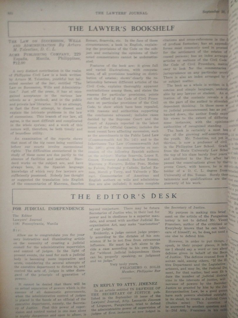 (EXTREMELY RARE) 1938 Lawyers' journal, The Father of Philippine ...