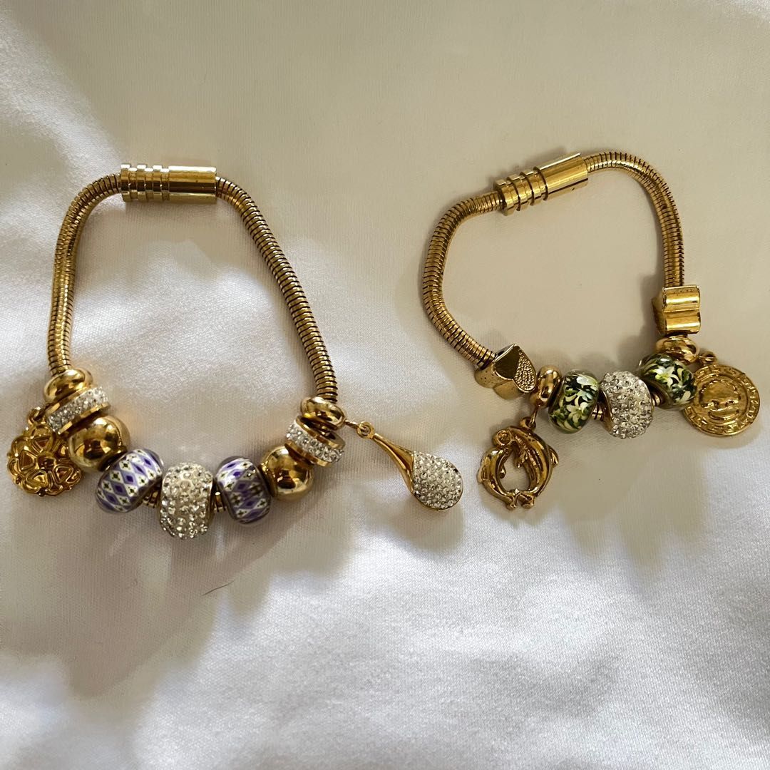 Gold snake chain charm bracelet, Women's Fashion, Jewelry & Organizers ...