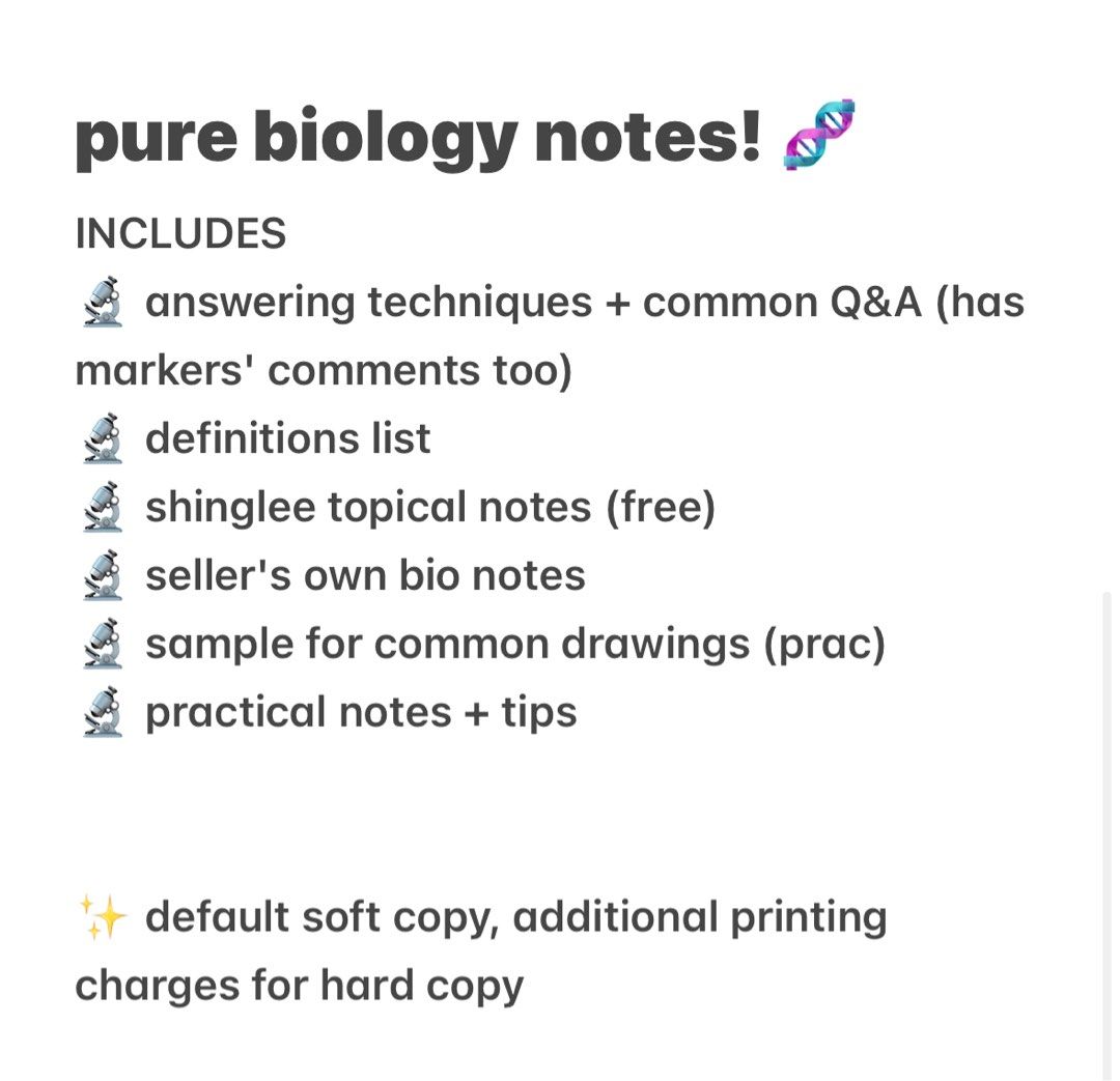 secondary pure biology notes - o level , Hobbies & Toys, Books ...