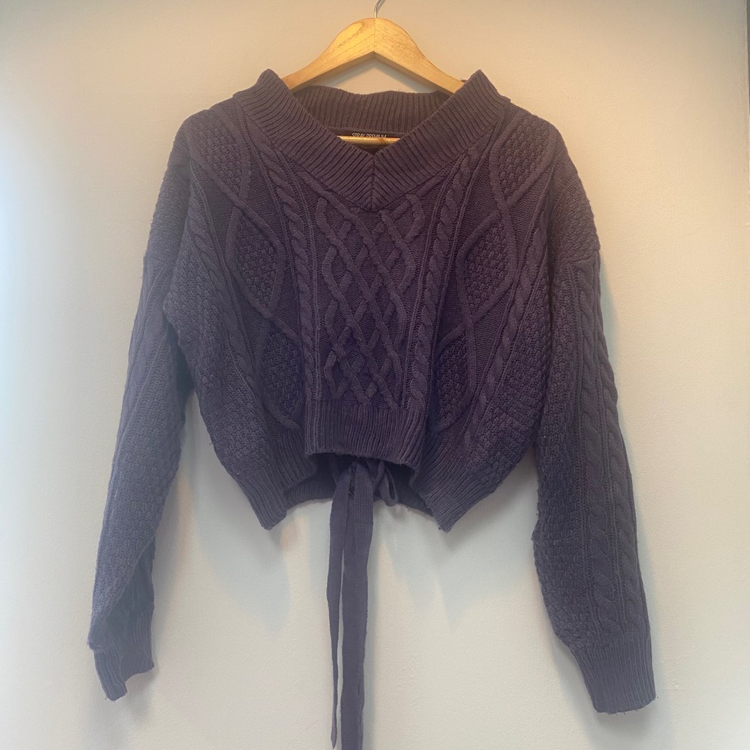 PURPLE KNITWEAR TOCANG TANGAN BELON TALI BELAKANG, Women's Fashion ...