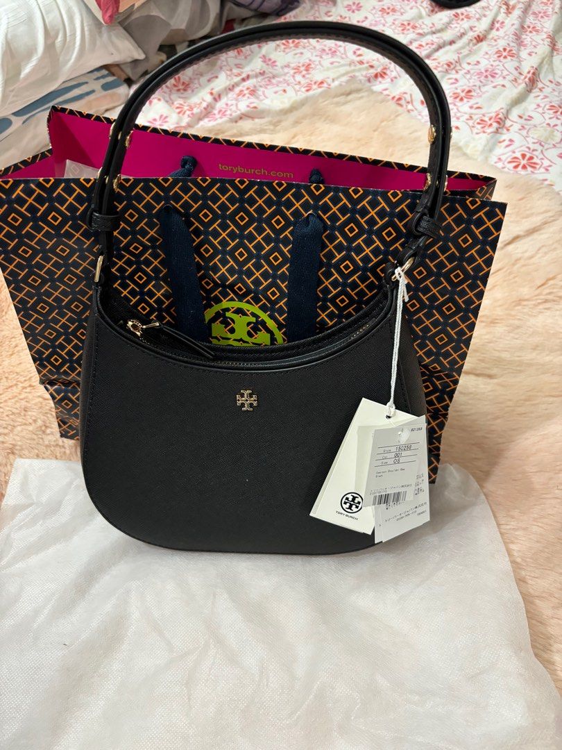 Tory Burch Emerson Saffiano leather shoulder bag in black, Luxury, Bags ...