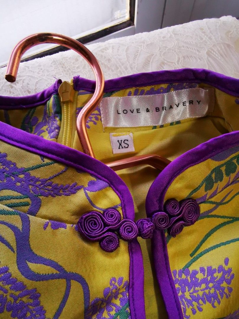 Lavender Fields Cheongsam Dress with Purple Trimmings, Elegant Black ...