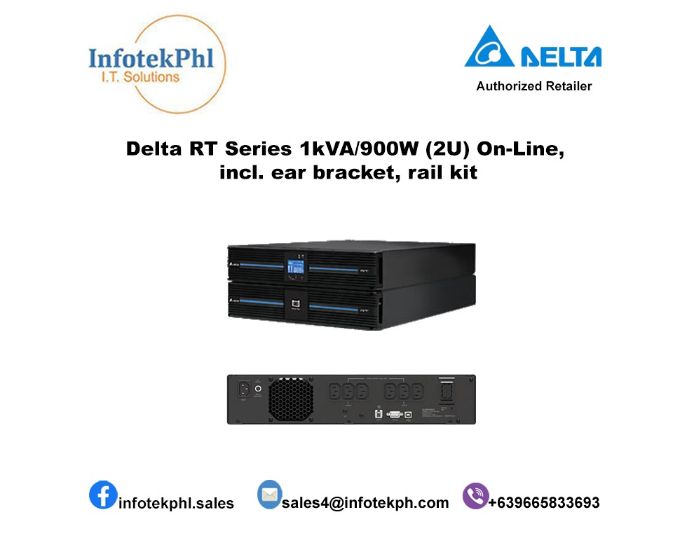 Delta RT Series 1kVA/900W (2U) On-Line UPS, incl. ear bracket, rail kit ...