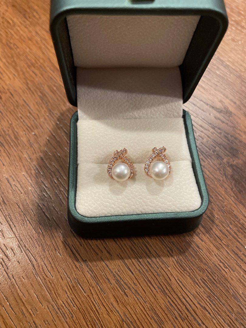 Rose gold colour earring with pearl 7.5mm, Women's Fashion, Jewelry ...