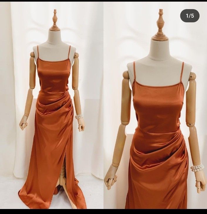 Rust Long Gown with side slit, Women's Fashion, Dresses & Sets, Evening ...