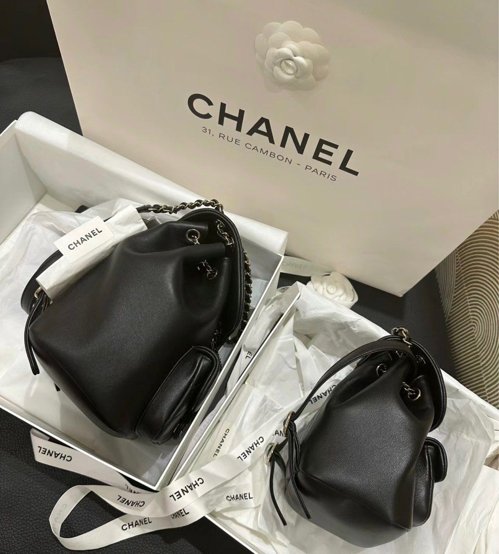 神級 雙肩包 Chanel duma 大號 香奈兒 黑金 高顏質羊皮背包 質感無敵, 名牌精品, 精品包與皮夾在旋轉拍賣