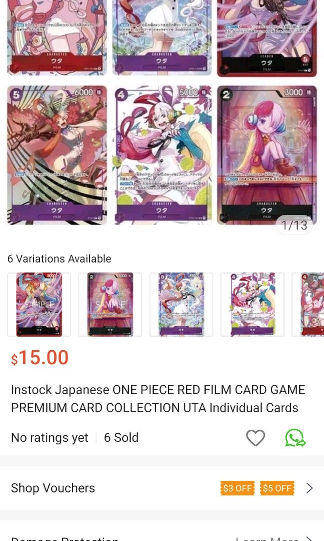 BANDAI ONE PIECE card game -Uta- Premium card collection, Hobbies & Toys, Memorabilia ...