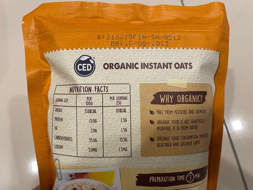 CED Organic Instant Oats 500g (expired), Food & Drinks, Packaged ...