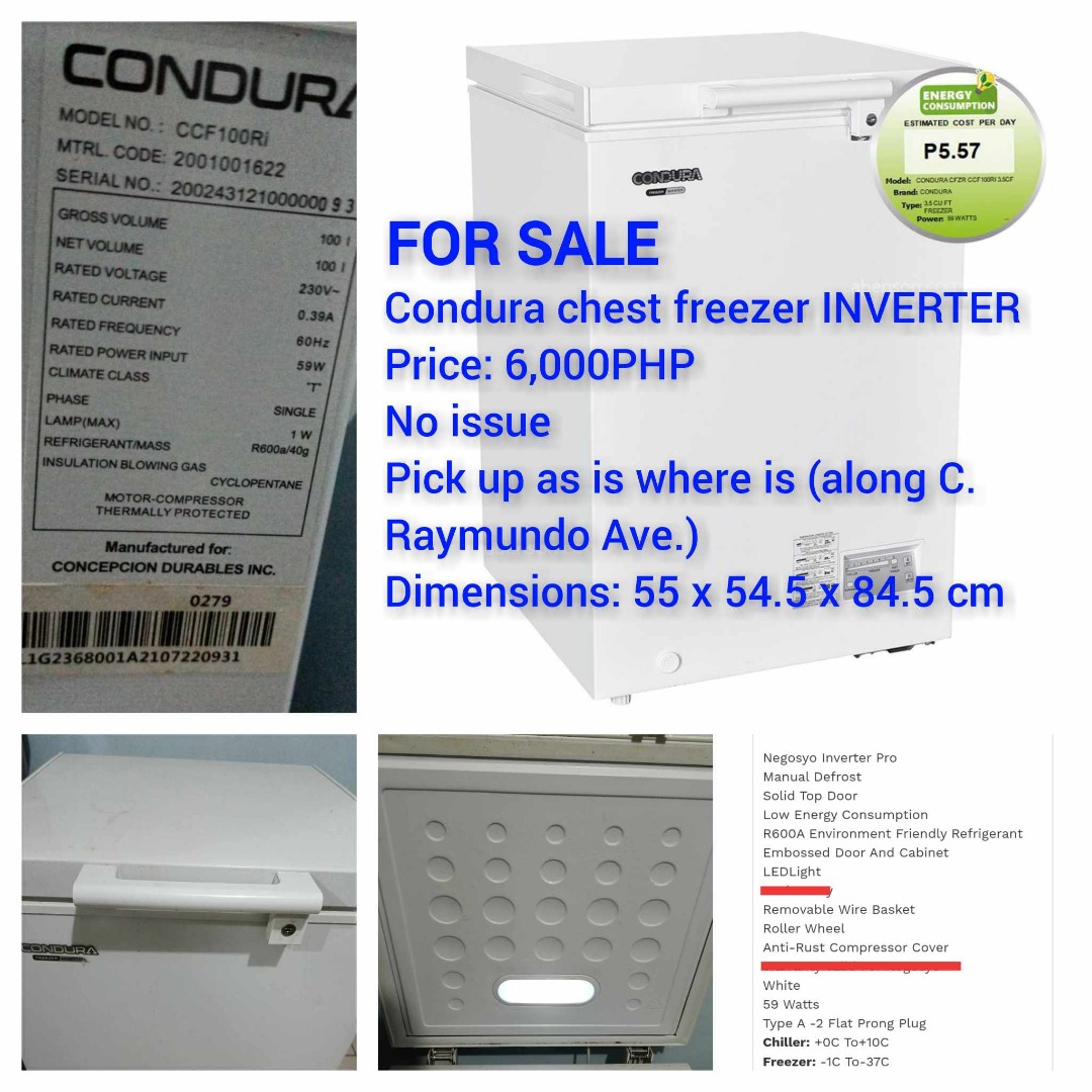 Condura Inverter Chest Freezer, TV & Home Appliances, Kitchen ...