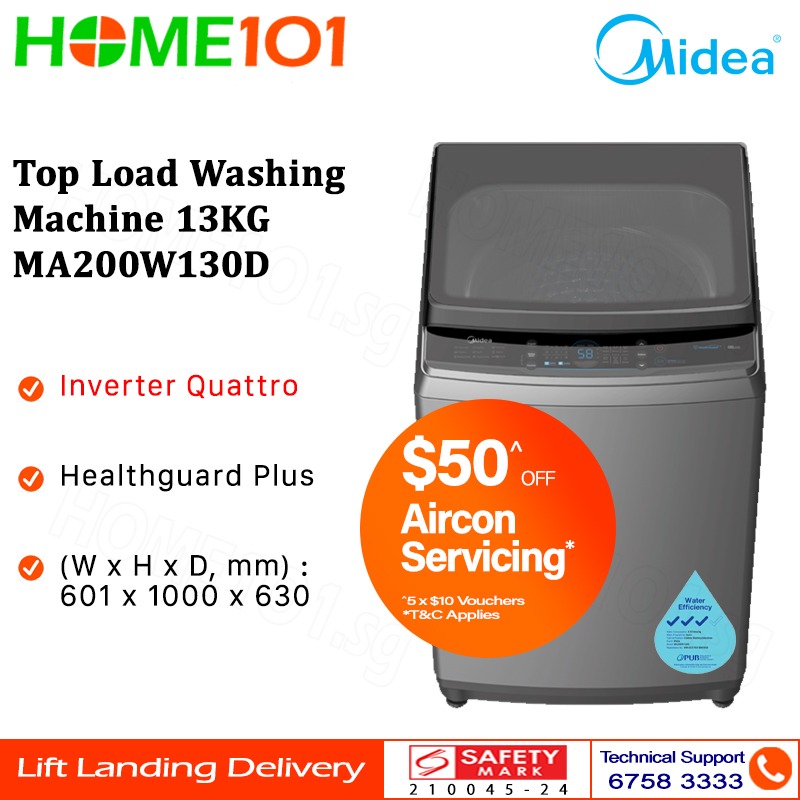 Midea Top Load Washer 13KG MA200W130D, TV & Home Appliances, Washing ...