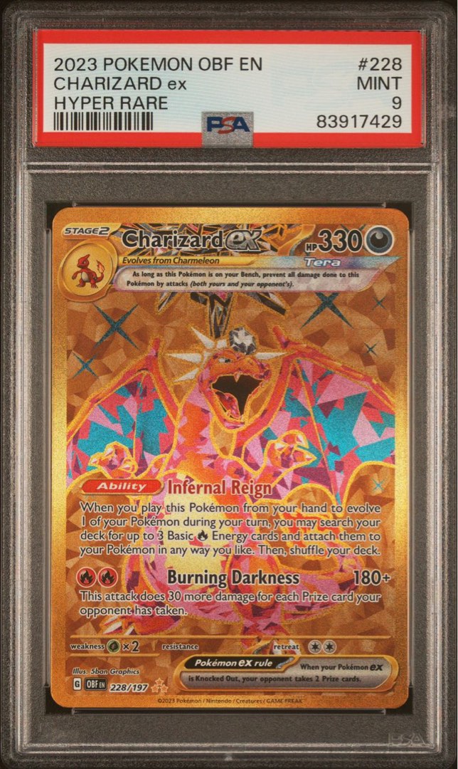 PSA 9 美版 噴火龍 鑑定 寶可夢 Gold Charizard EX #228 Pokemon PTCG, 興趣及遊戲, 玩具 & 遊戲類 - Carousell