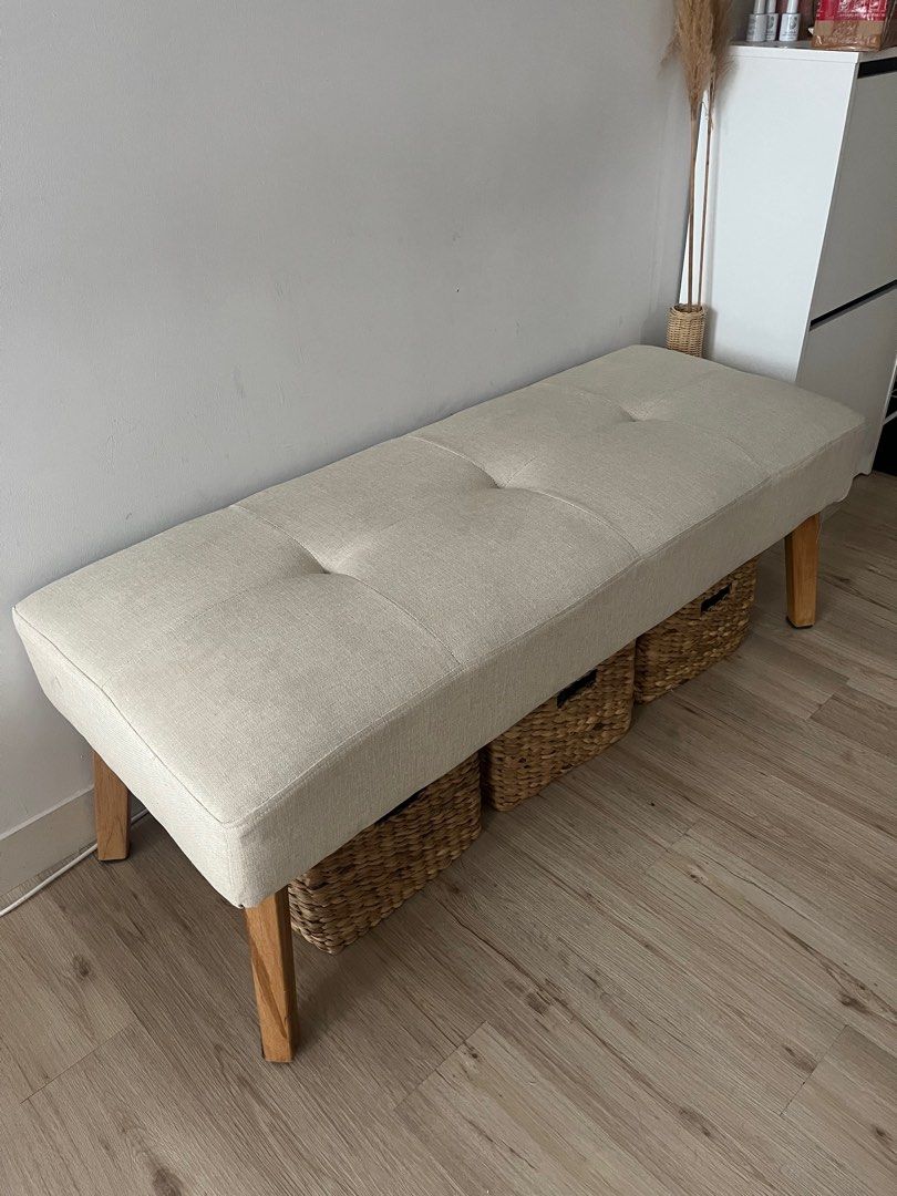 Sofa bench 2 seater 120 cm ivory putih krem, Perabotan Rumah di Carousell