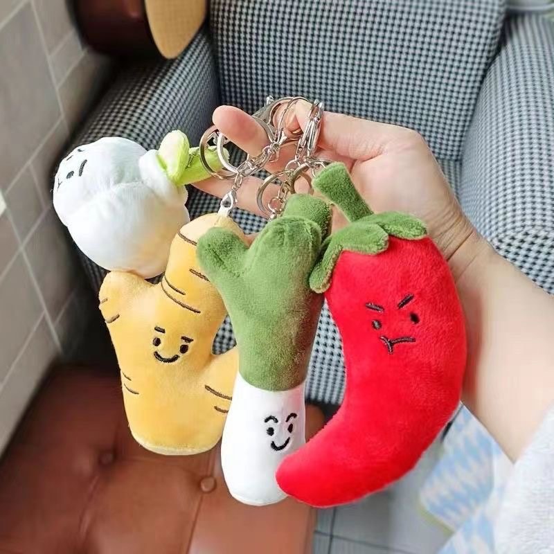 Soft Plush Vegetable Keychain - Red Chilli, Ginger, Garlic, Chives ...