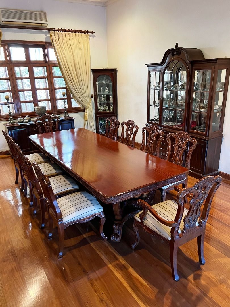 Solid 1-piece Narra Dining Table with 10 chairs, Furniture & Home ...