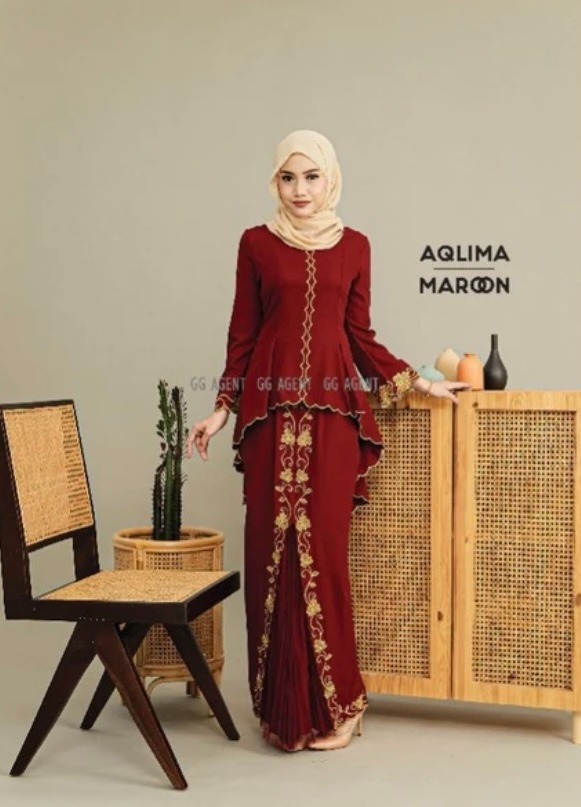 Aqlima Kebaya (Maroon), Women's Fashion, Muslimah Fashion, Baju Kurung ...