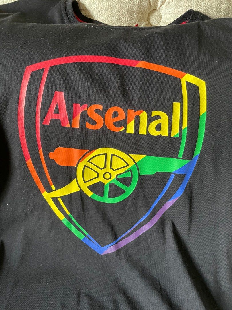 Arsenal Official Rainbow Crest T-Shirt Black, Men's Fashion, Tops ...