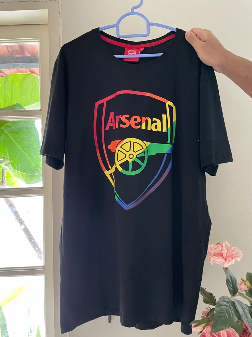 Arsenal Official Rainbow Crest T-Shirt Black, Men's Fashion, Tops ...
