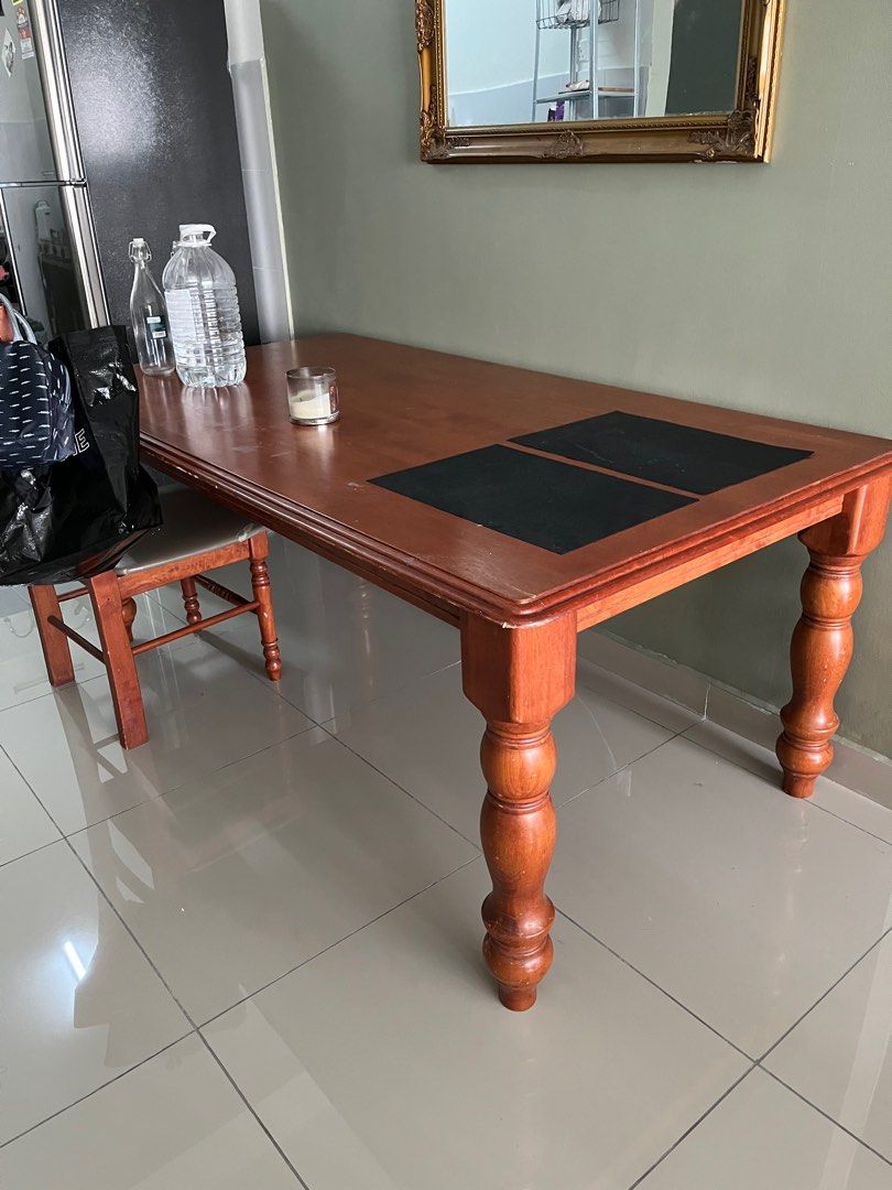 dining table six seater kayu jati, Furniture & Home Living, Furniture ...