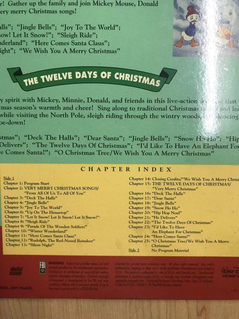 Disney Christmas Sing Along Songs LaserDisc, Hobbies & Toys ...