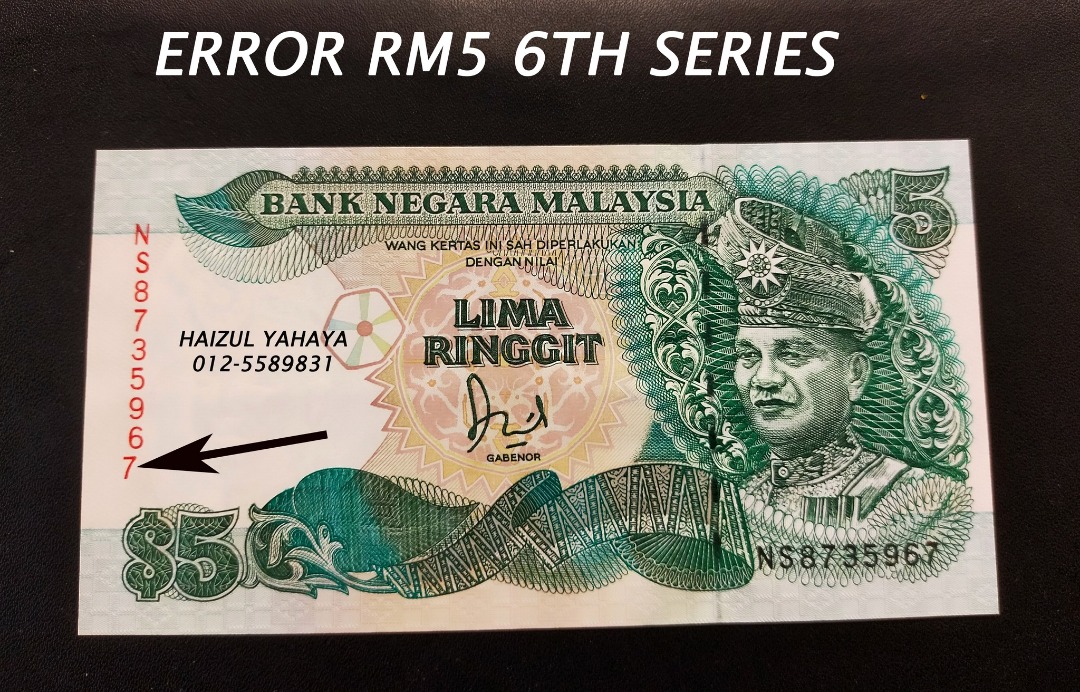 ERROR BANKNOTE RM5 6TH SIRI, Hobbies & Toys, Collectibles & Memorabilia ...