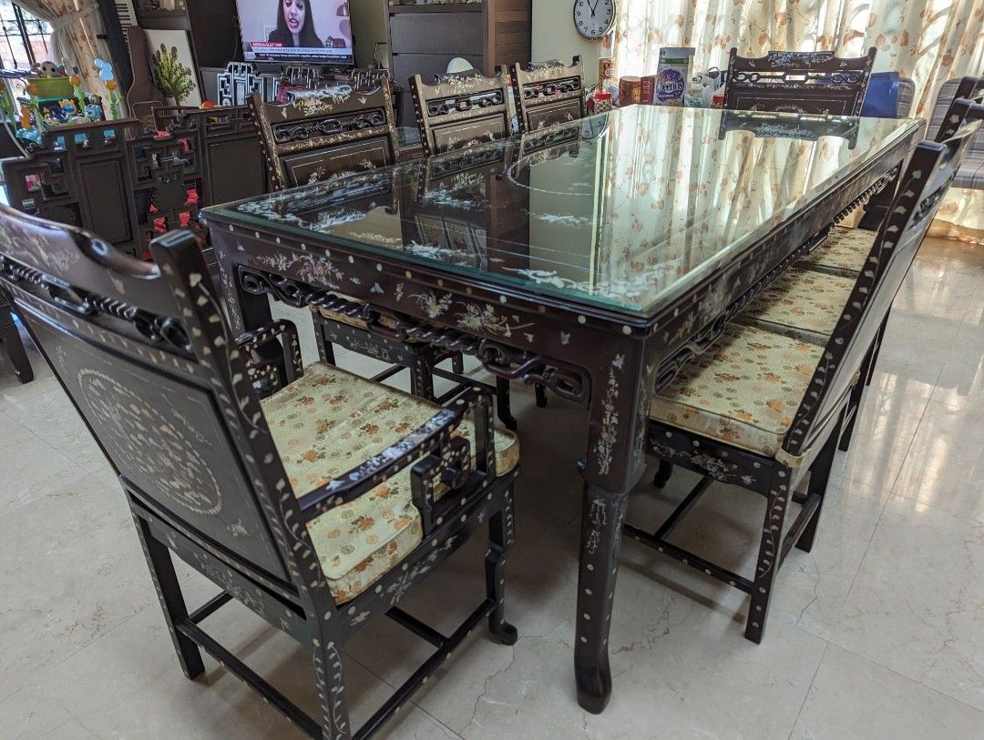 Rose wood mother of pearl Dining Table Sitting Area Set, Furniture ...